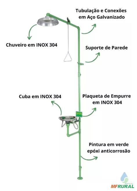 Chuveiro Lava Olhos de Emergência Galvanizado Abnt Nbr Ansi em 704276