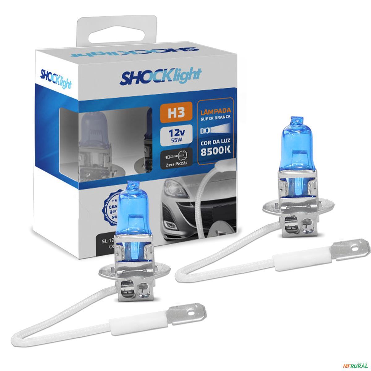 Kit Lâmpadas Halogena Super Branca H3 55W Pk22s 8500K Shocklight 671381
