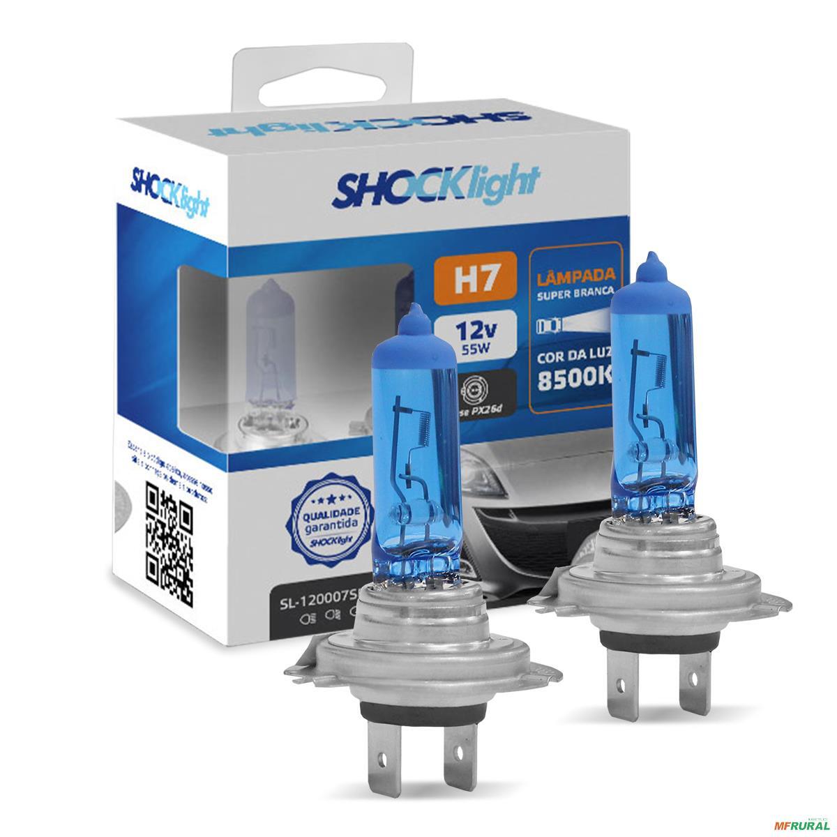 Kit Lâmpadas Halogena Super Branca H7 55W 8500K Shocklight em 675166
