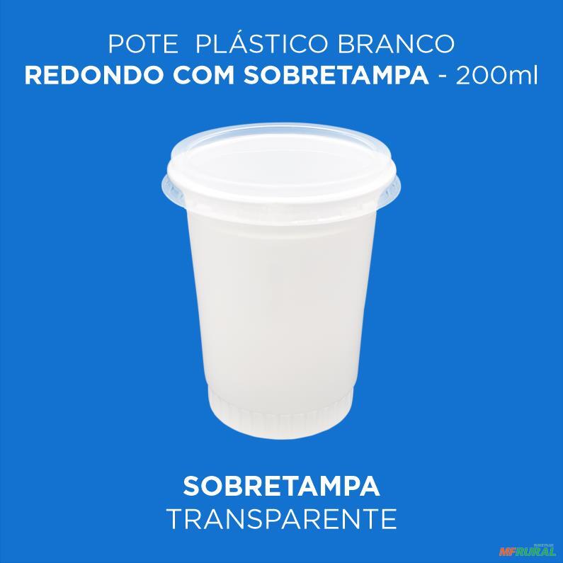 Pote Plástico Branco/Transp Redondo Com Sobretampa - 200Ml Alto 677705