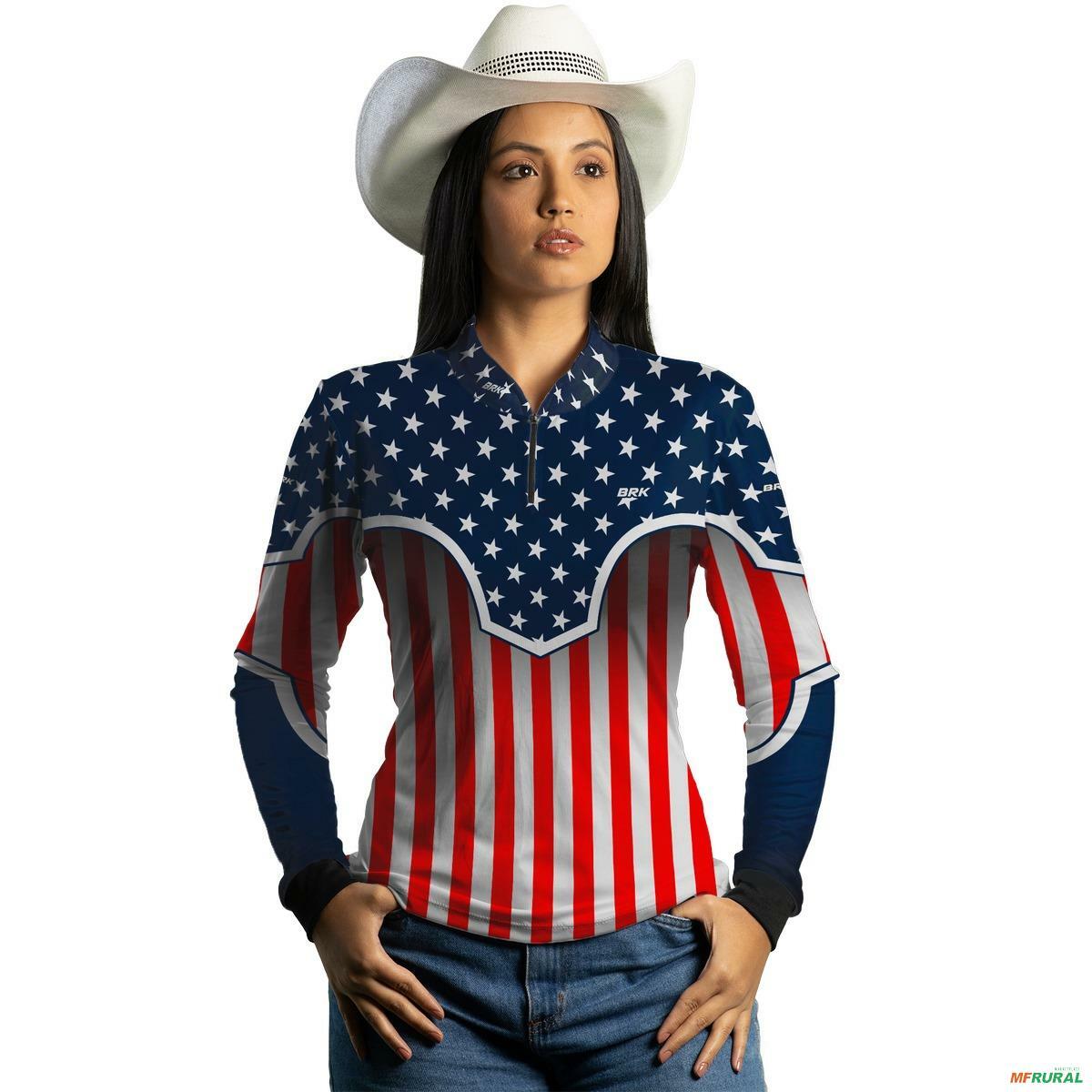 Camisa Country Feminina Brk Estados Unidos Com Uv50 - Gênero: 684658