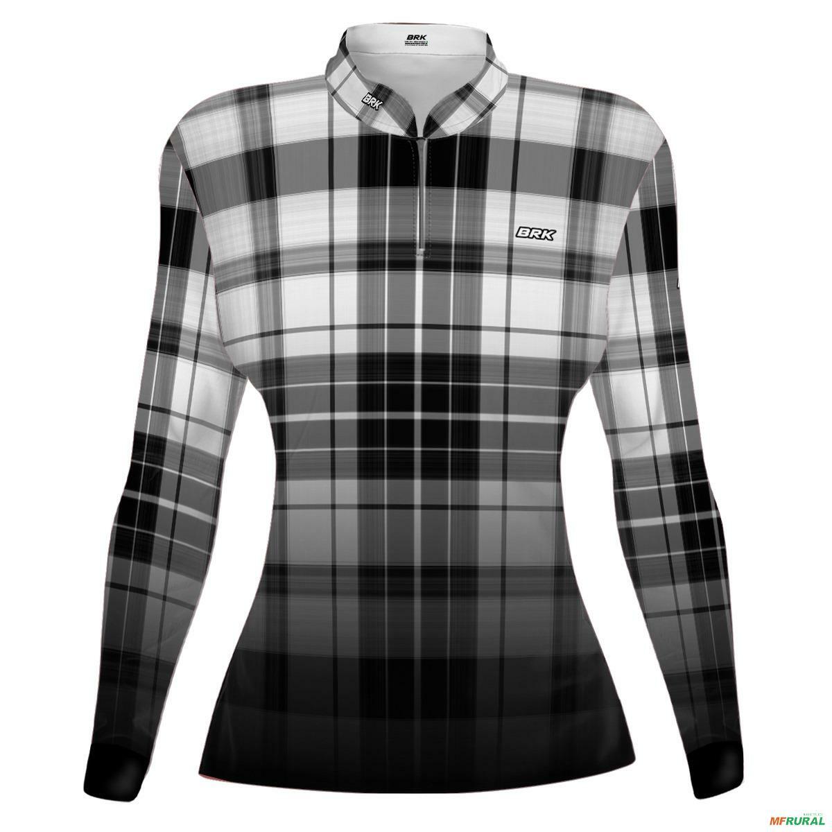 Camisa Country Brk Feminina Xadrez Preto E Branco Com Uv50 + - 707340