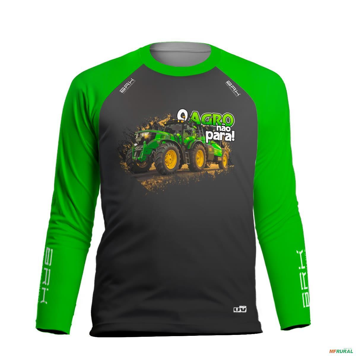 Camiseta Infantil Brk Verde O Agro Não Para Estampa de Trator 818885