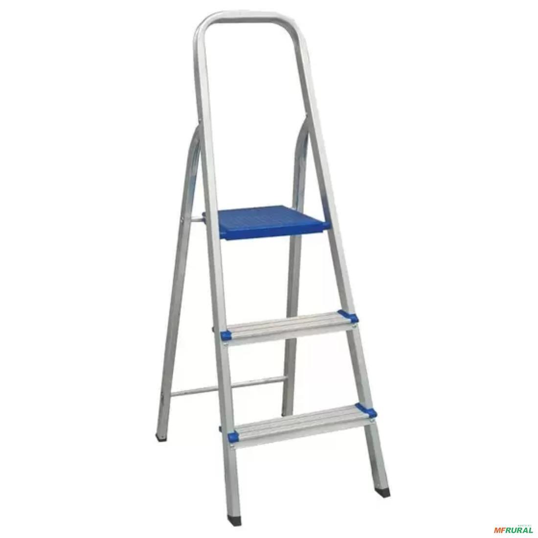 Escada de Aluminio 3 Degraus Prata / Azul Real Escadas em 817790